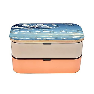 Blue Sky And White Clouds Adult Lunch Box, Bento Box, With Cutlery Set Of 3, 2 Compartments, Rectangular, Lunch Box For Adults