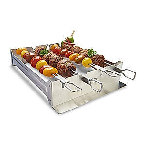 Broil King 69138 Narrow Kebab Rack, Set of 4-12-in / 30.5 cm skewers, Silver