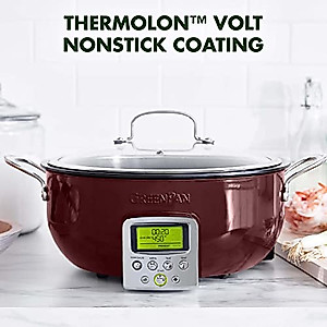 GreenPan Elite Essential Smart Electric 6QT Skillet Pot,Sear Saute Stir-Fry and Cook Rice, Healthy Ceramic Nonstick and Dishwasher Safe Parts, Easy-to-use LED Display, PFAS-Free, Fantasy Fig