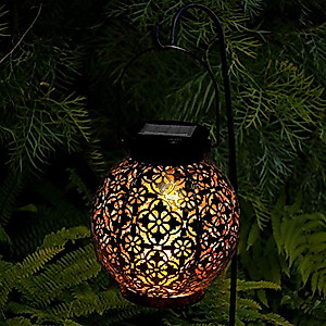 Tencoz Solar Lantern, Outdoor Waterproof Garden LED Solar Light, Decorative Metal Hanging Solar Powered Lantern for Garden, Patio, Yard and Table