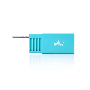 Generic Original Royal Box Turquoise Blue 8 Compartment Snuff Storage Box with Built in 3"" Metal Alloy Straw, Black