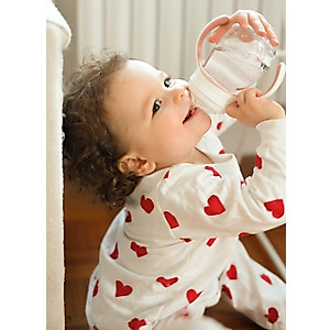 BEABA 2-in-1 Baby Bottle to Transition Sippy Cup, No Spill Sippy Cup, Includes Removable Handles, Silicone Baby Bottle Nipple and Soft Spout, 7 oz (Rose)