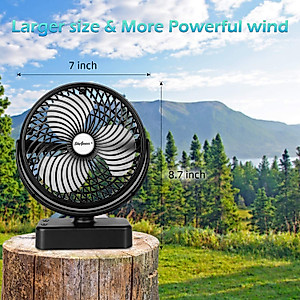 7-Inch Camping Fan with LED Lantern, 5000mAh Rechargeable Battery/USB Operated Fan with Hanging Hook for Tent Car RV