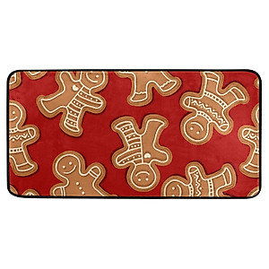 Kitchen Rugs Christmas Gingerbread Cookies Design Non-Slip Soft Kitchen Mats Bath Rug Runner Doormats Carpet for Home Decor, 39" X 20"