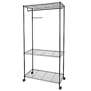Knocbel Garment Rolling Rack Large Heavy Duty Closet Organizer with Adjustable Hanging Rod Shelf & Lockable Wheels, Black (2-Shelf (36x 18x H71) inch)