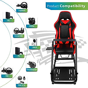 Hottoby Foldable Racing Simulator Cockpit Stand with Red Seat Fit for Logitech/Thrustmaster G25,G27,G29,G920,G923&T300RS,TX,T80,Multi-Angle Adjustment Sim Cockpit racing wheel,No Steering Wheel,HandBr