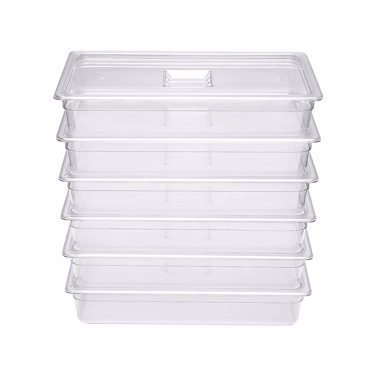 DYNAMI 6 Pack Food Pans with Lids,Full Size 4in Deep Commercial Clear PC Square Food Storage Containers,Heat-Resistant,Freezer-Safe To Store Vegetables,Fruits, Meats, Grains, for Kitchen Restaurant