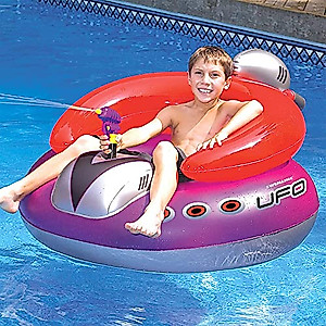 Swimline 9078 Inflatable UFO Lounge Chair Swimming Pool Float with Built-in Squirt Gun and Backrest for Adults and Kids Ages 4 Years and Up (2 Pack)