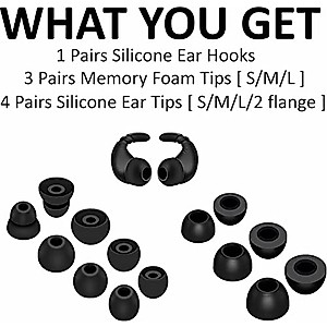 A-Focus 【Ear Tips & Hooks Kit】 Compatible with Beats Studio Buds/Fit Pro【 Memory Foam & Silicone 】, Soft Comfortable Noise Reduce Earbuds Wingtip Gel Compatible with Beats Flex, 21423H Black