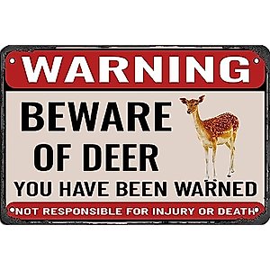 Retro Warning Animal Sign Beware of Deer Vintage Metal Tin Signs Home Wall Decor 12X8 Inch