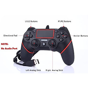 Wintek Inone PS-4 Wired Controller for PS-4/Pro/Slim/PC/Laptop, USB Plug Gamepad Joystick with Dual Vibration and Anti-Slip Grip, Professional USB PS-4 Wired Gamepad（Black & Red）
