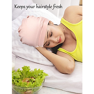 SATINIOR 4 Pieces Satin Lined Sleep Cap Hat Slouchy Beanie Slap Hat for Women (Black, Grey, Dark Blue, Pink), Medium