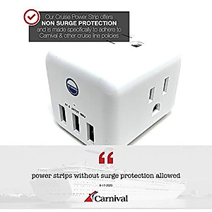 Cruise Ship Power Strip - No Surge Cube Outlet Multi Plug [3 Electrical Outlet + 3 USB Port] Cruise Approved Power Strip Charger in 2023, 2024 & 2025