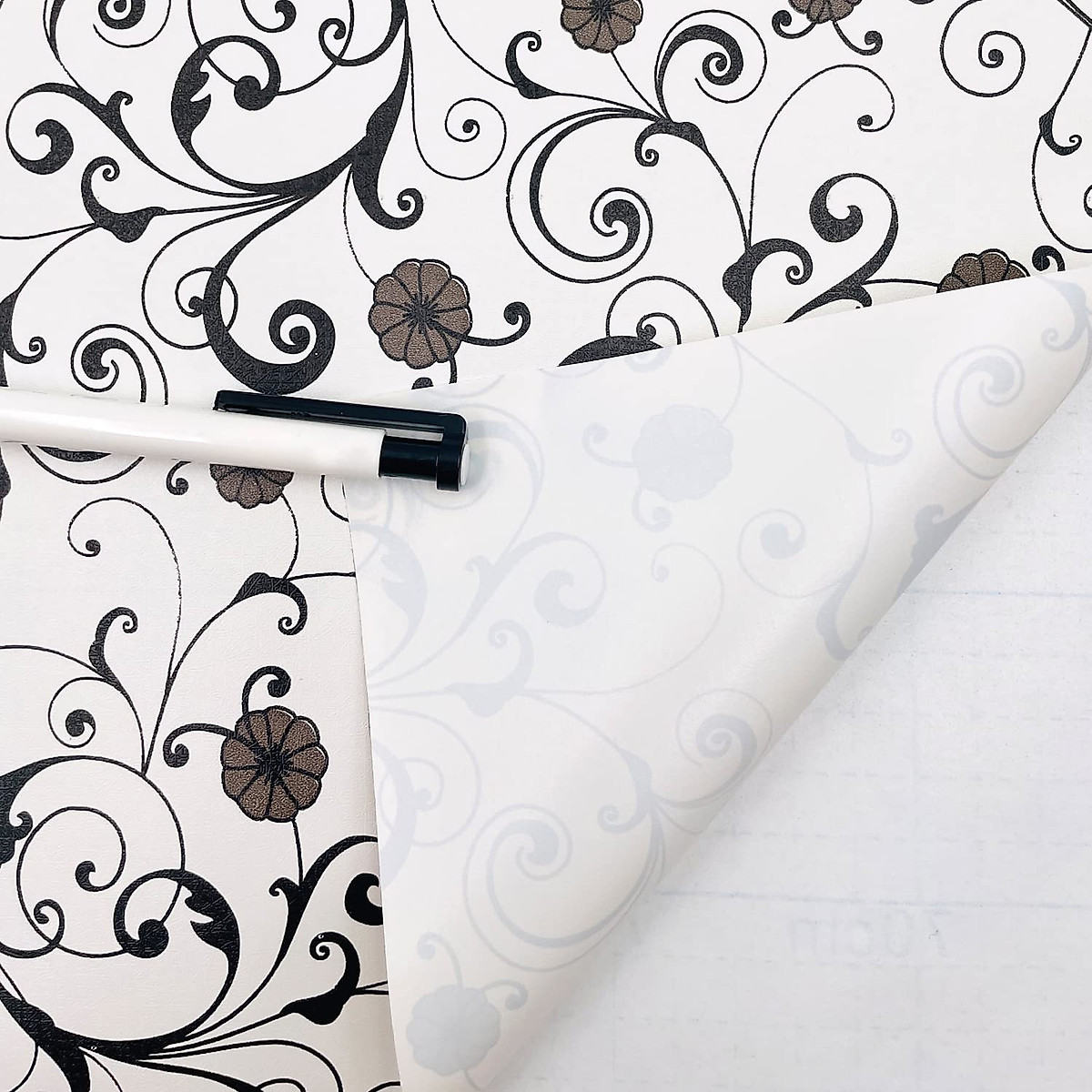 Yifely Black Vine Shelf Liner Self-Adhesive Furniture Paper DIY Dresser Drawer Covering Sticker 17.7 Inch by 9.8 Feet