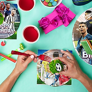 Soccer Birthday Decorations, 20 Pcs Plates 20 Pcs Napkins 1 Pc Tablecloth 43"x71" for Football Soccer Star Birthday Party Supplies Party Decorations Paper Tableware For Boys Girls Birthday Party
