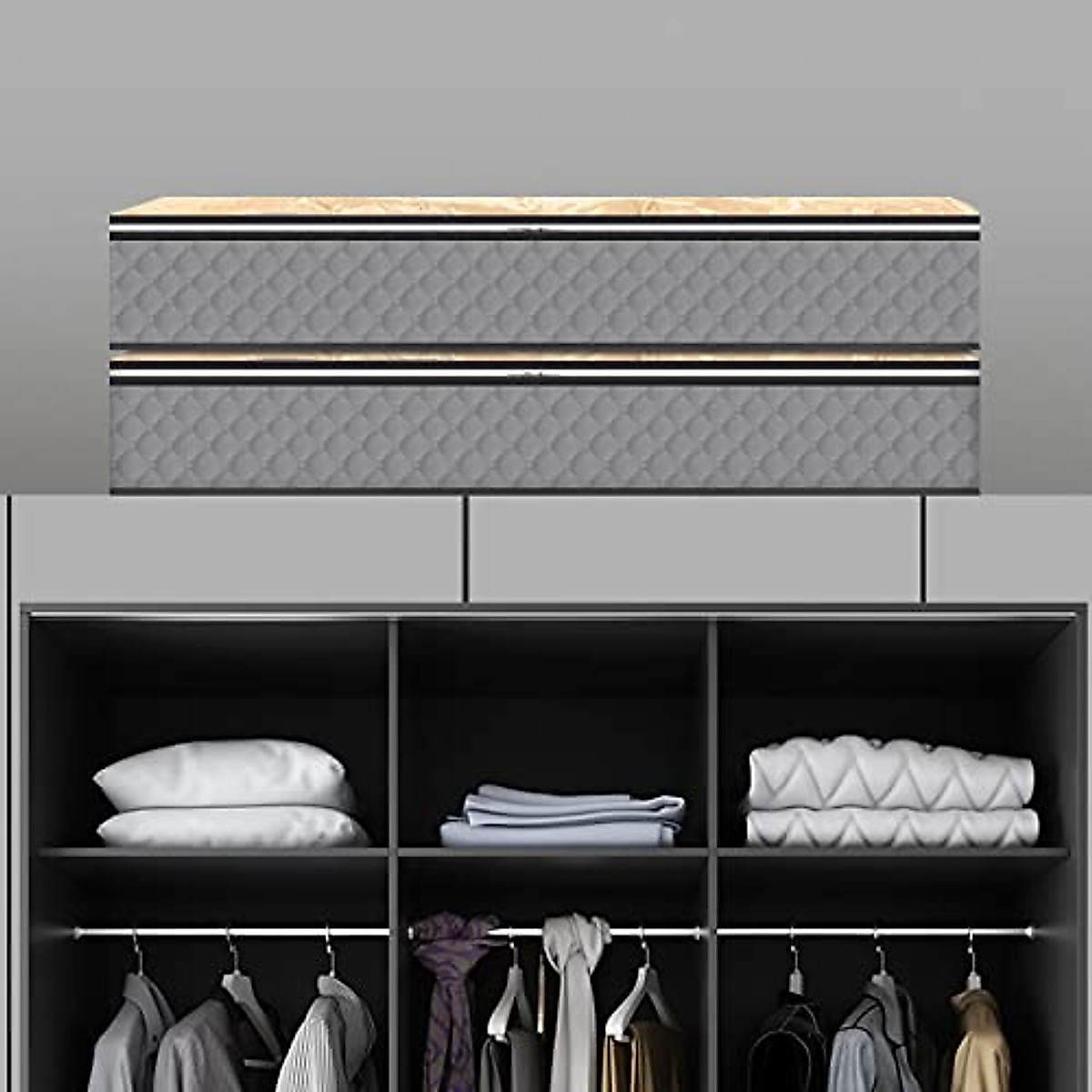 Homelove Under Bed Storage Bags, 2 Pack Fabric Underbed Storage Containers with Reinforced Handles and Clear Window Foldable Bedroom Organizer Bags Bin for Blankets Clothes Comforters Toys,Grey