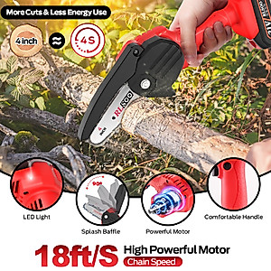 Mini Chainsaw, RLSOO Upgraded 4-Inch Battery Powered Cordless Chainsaw, Portable One-Handed Rechargeable Electric Chainsaw for Tree Trimming Branch Wood Cutting（2 Batteries, 3 Chains Included）