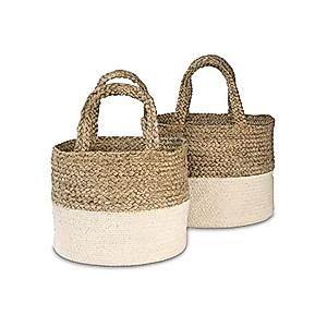 Signature Design by Ashley Parrish Farmhouse Braided Basket, Set of 2, Natural Brown & White,Full