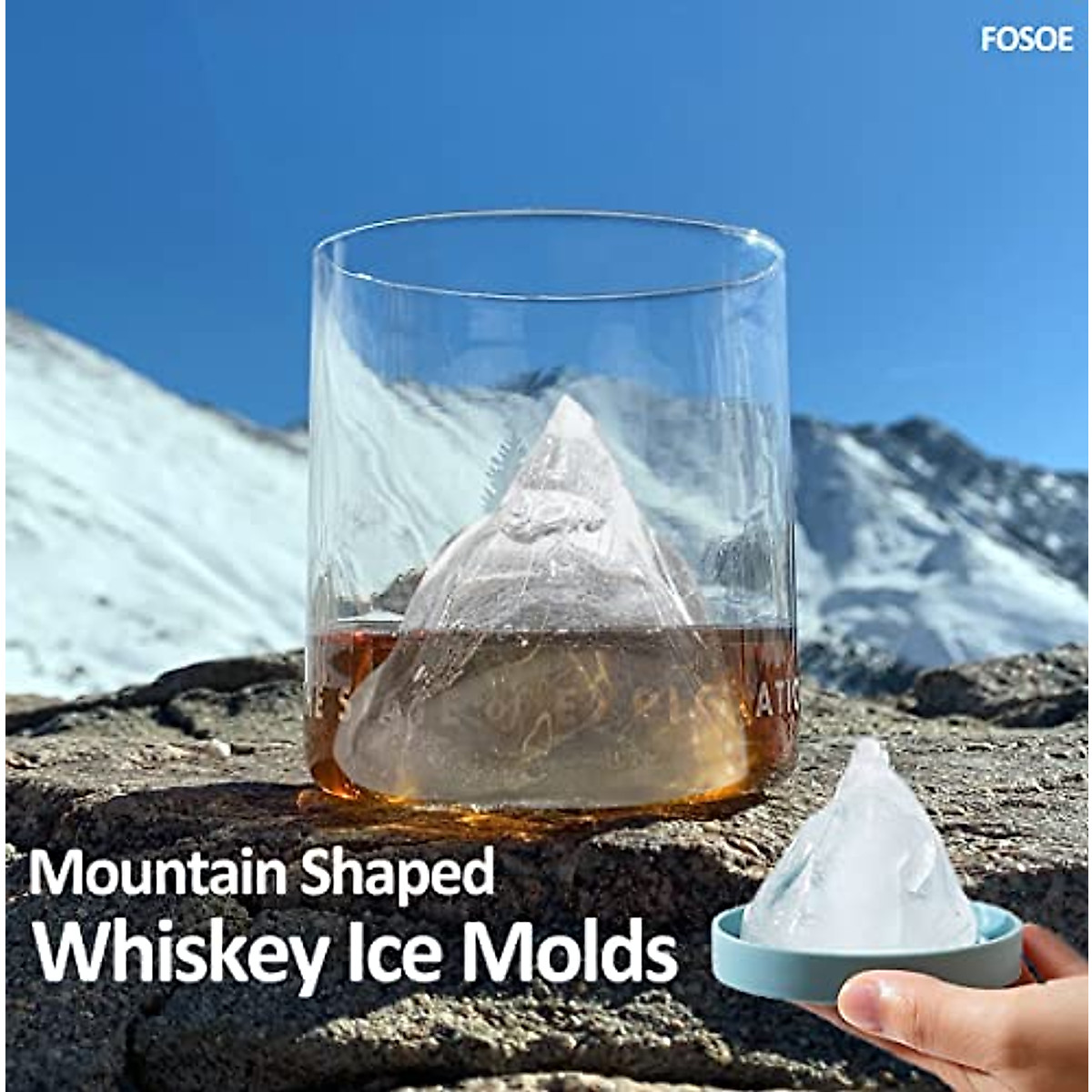 Large Whiskey Ice Cube Molds, Cocktail Ice Cube Tray, Silicone Ice Mountain Shaped Ice Molds, Fun Shapes Candy Molds, Big Ice Mold for Cocktails, Whiskey, Bourbon, Candy, Chocolate BPA Free 3 Pack