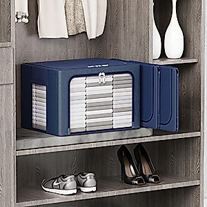 2 Pack Foldable Storage Box Oxford Fabric Clothes Container Organizer with Handle and Large Clear Window Stackable Large Capacity Storage Bins Boxes for Toys , Bedding , Books (100L, Blue)