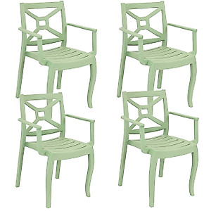 Sunnydaze Tristana Plastic Outdoor Patio Arm Chair - Set of 4 - Stackable Seating - Green