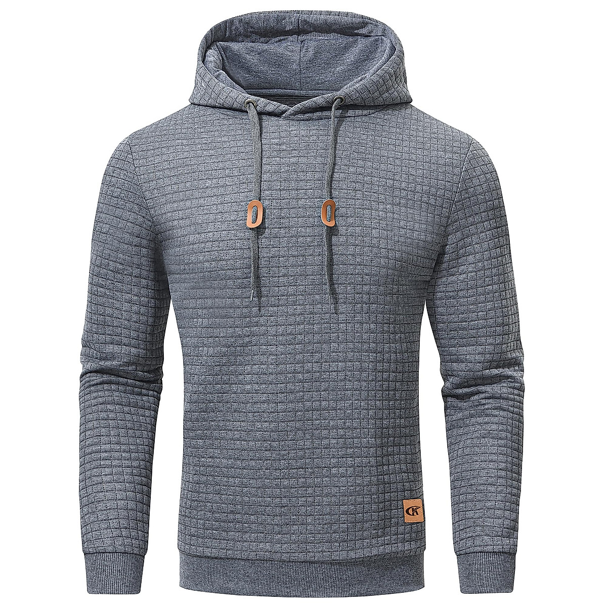 Satankud Mens Pullover Hoodie Long Sleeve Hooded Sweatshirt Casual Hoodies Square Pattern (Dark Grey, M)