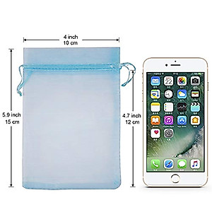HRX Package 150pcs Organza Gift Bags, 4 x 6 inch Mesh Drawstring Bags Jewelry Pouches for Wedding Birthday Baby Shower Party Favor (Peach Baby Blue Purple)