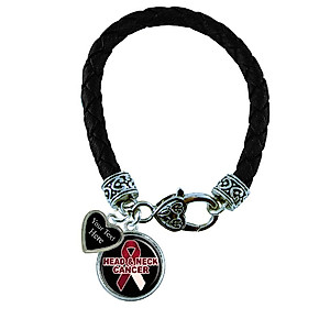 Holly Road Head and Neck Cancer Black Leather Bracelet Jewelry Awareness Choose Your Text
