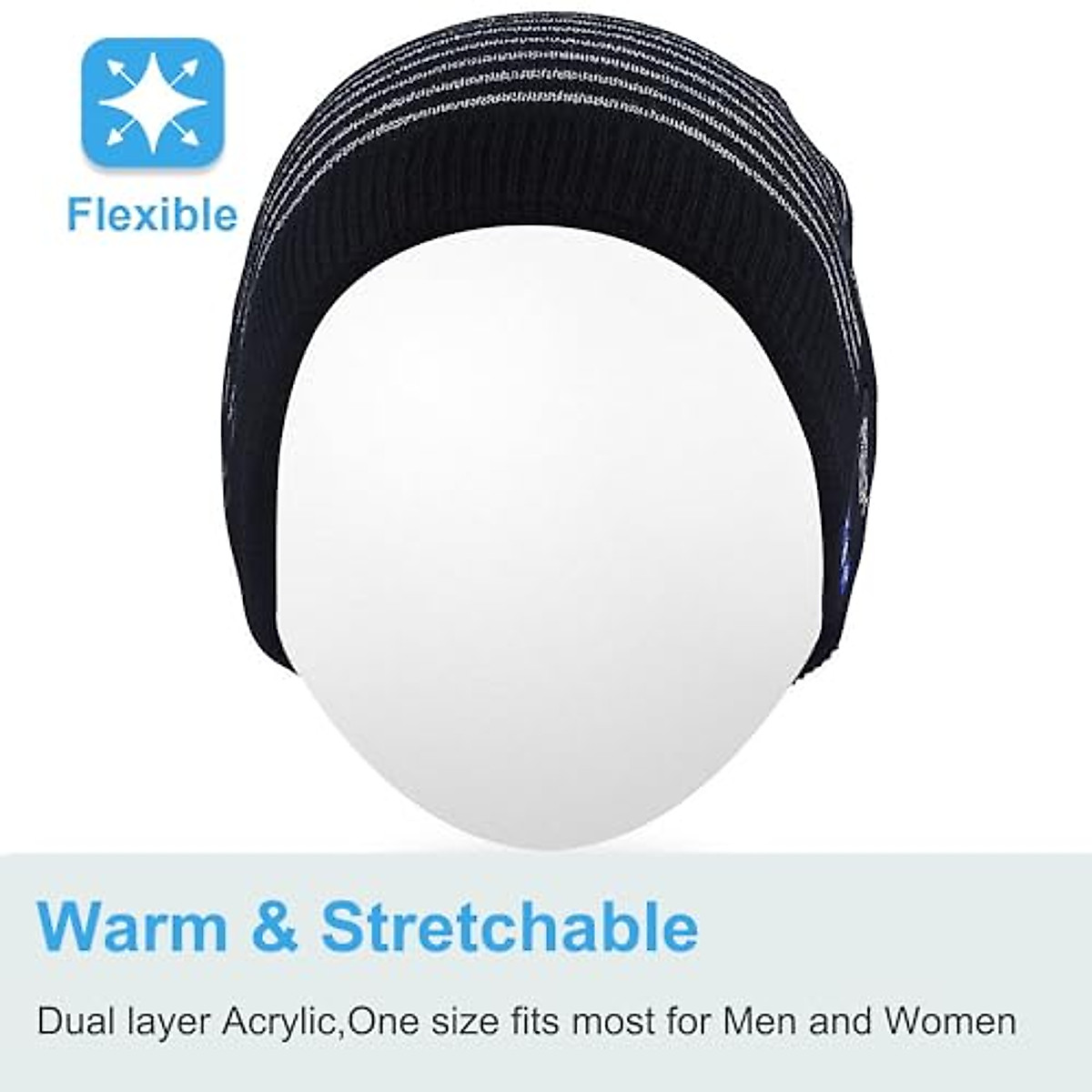 Rotibox Wireless Bluetooth Beanie Hat Ear Covers Headphone Headset Music Cap for Women Men with Speaker Mic Hands Free Outdoor Sports,Compatible with iPhone,Samsung，Android - Black