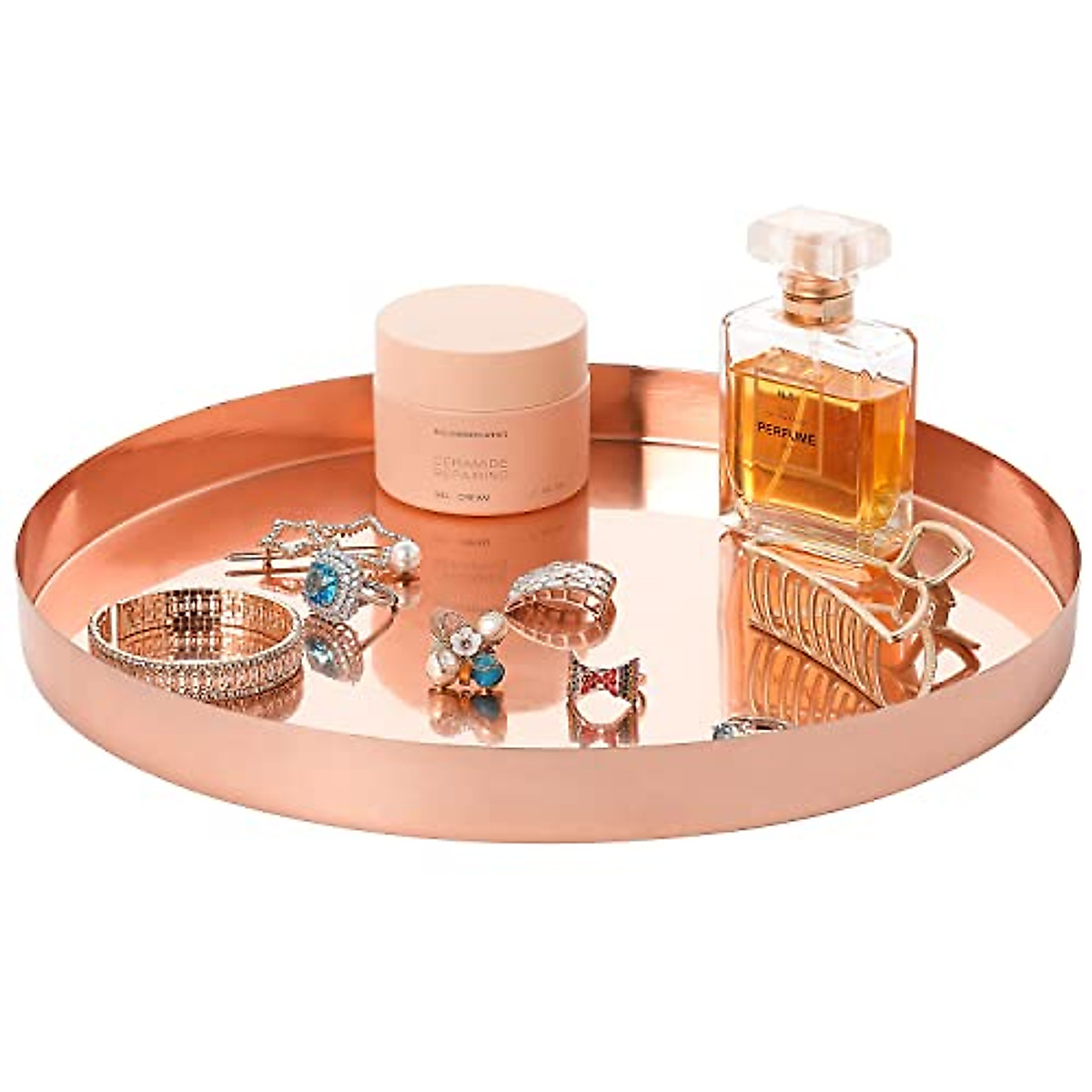 MyGift Modern 11-inch Copper Plated Metal Round Serving Platter Tray, Decorative Coffee Table Tray - Handcrafted in India