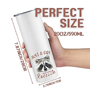 Onebttl Raccoon Gifts for Women, Insulated 20 oz Stainless Steel Skinny Tumbler with Straw, Brush, Lid, and Gifts Box, Just A Girl Who Loves Raccoon