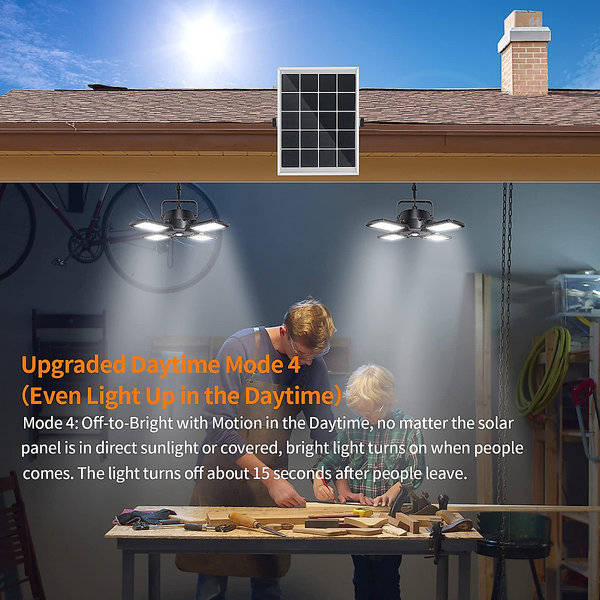 Aqonsie Solar Pendant Lights Outdoor Indoor, 1000LM Dual Head, 120° Adjustable Solar Motion Sensor Light with Remote & 4 Lighting Modes for Shed Gazebo Home Barn Chicken Coop Patio