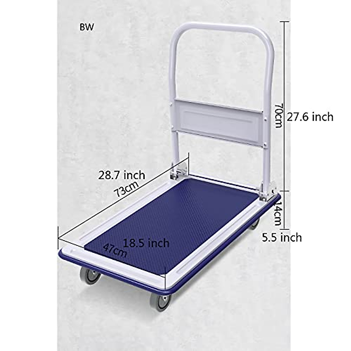 Platform Hand Truck Foldable Platform Truck Thicken Metal Chassis Push Dolly with 4 Wheels for Home Office Transport Hand Truck with Folding Handle Push Dolly for Loading (Color : Green) (Bl