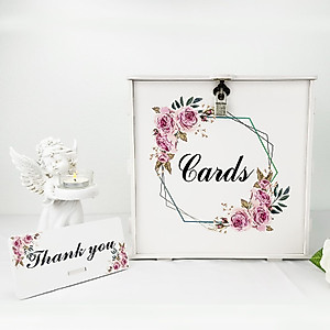 FCDECOR White Wedding Card Box with Lock, Gift Wedding Card Boxes for Reception Money Holder with Rose Sign for Wedding Decorations, Baby Showers, Birthdays, Bridal or Graduation Party Supplies