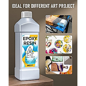 INCLY 64OZ Crystal Clear Epoxy Resin Kit, High Gloss & Bubbles Free Resin Supplies For Coating and Casting, Table Top, Countertop, River Table, Wood, Jewelry Making, Mold, Art Craft, Self Leveling 1:1
