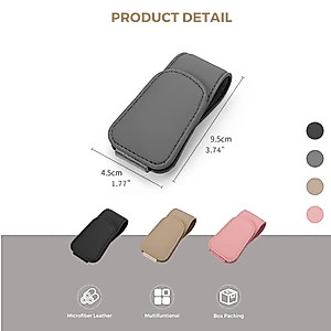 Ompellus Magnetic Leather Sunglass Holder, Eyeglass Hanger Clip for Car Sun Visor, Suitable for Different Size Eyeglasses (Beige)