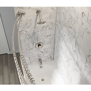 Moen Matte Black Adjustable 57 to 60-Inch Double Curved Shower Rod, Permanent Wall Mounted Shower Curtain Rod, Metal, DN2141BL