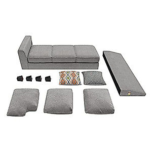 112" Wide Large Modern Upholstered L-Shaped Sectional Sofa with 4 Cushions, Modern Tufted Micro Cloth Couch with Soft Memory Foam Seats, 5 Seater Sofa - Light Grey - Oliver & Smith