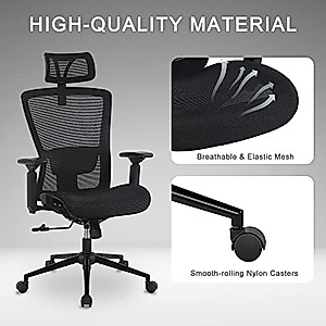 Youhauchair Ergonomic Office Chair, Home Office Desk Chairs with Adjustable Headrest and Lumbar Support, 3D Armrests, Tilt Lock Function, High Back Swivel Mesh Computer Chair