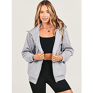 ANRABESS Women's Fashion Hoodies 2023 Fall Oversized Sweater Casual Jacket Cute Fleece Sweatshirts Y2k Long Sleeve Zip Up Y2k Clothes A989yanhui-S Light Grey