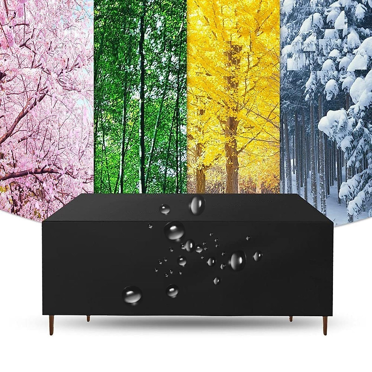 Patio Furniture Covers Waterproof 51x41x28xin/130x105x70cm Patio Table Cover Outdoor Furniture with Upgraded Fastener Windproof Buckle Straps Outdoor Waterproof Table Covers Oxford Outdoor Cover