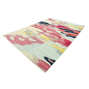 Unique Loom Estrella Collection Light Colors, Abstract, Modern, Vibrant Area Rug, 7 ft x 10 ft, Pink/Ivory
