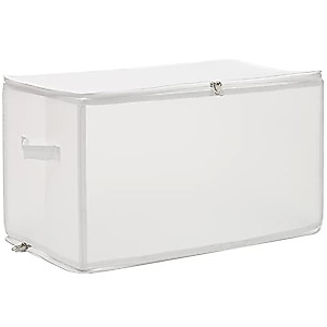 FAOMSEBS Under Bed Storage [Light & No Collapse] Foldable Plastic Storage Box, Healthy & Odorless Material With [Sturdy Handles] Moisture-Proof Bins For Pillow, Coats, Blankets 47L White Translucent