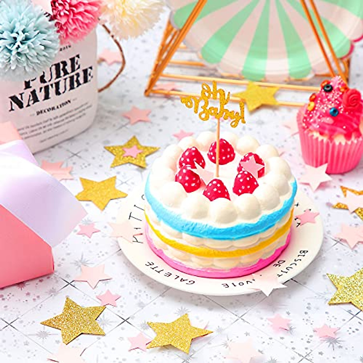 200 Pieces Stars Confetti Sprinkles Glitter Stars Confetti Pink Star Confetti Double Sided Star Paper Confetti Baby Shower Table Confetti for Table Wedding Birthday Party Supplies, 3 Styles