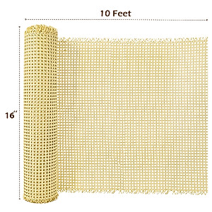 KOLWOVEN 16" Width x 10 Feet Plastic Cane Webbing for Caning Projects Natural Pre - Woven Open Mesh Cane - PE Rattan Cane Webbing Rattan Roll Cabinet Chair (10 FEET)