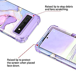 Hekodonk for Google Pixel 6 Case,Heavy Duty Shockproof Protection Hard Plastic+Silicone Rubber Hybrid 3 in 1 Drop Protective Case for Google Pixel 6 Purple Marble