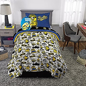 Franco Minions: The Rise of Gru, Kids Bedding Soft Comforter with Sheets and Cuddle Pillow Bedroom Set, 5 Piece Twin Size