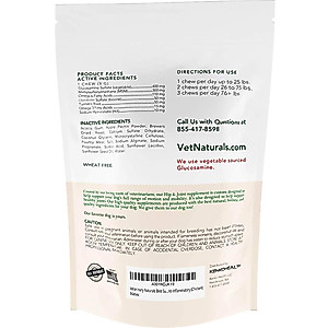 Veterinary Naturals Hip & Joint Supplement for Dogs - 60 Soft Dog Chews for Hip & Joint Support - Dog Vitamins and Supplements with Glucosamine for Dogs & MSM - Grain-Free, Roasted Chicken Flavor