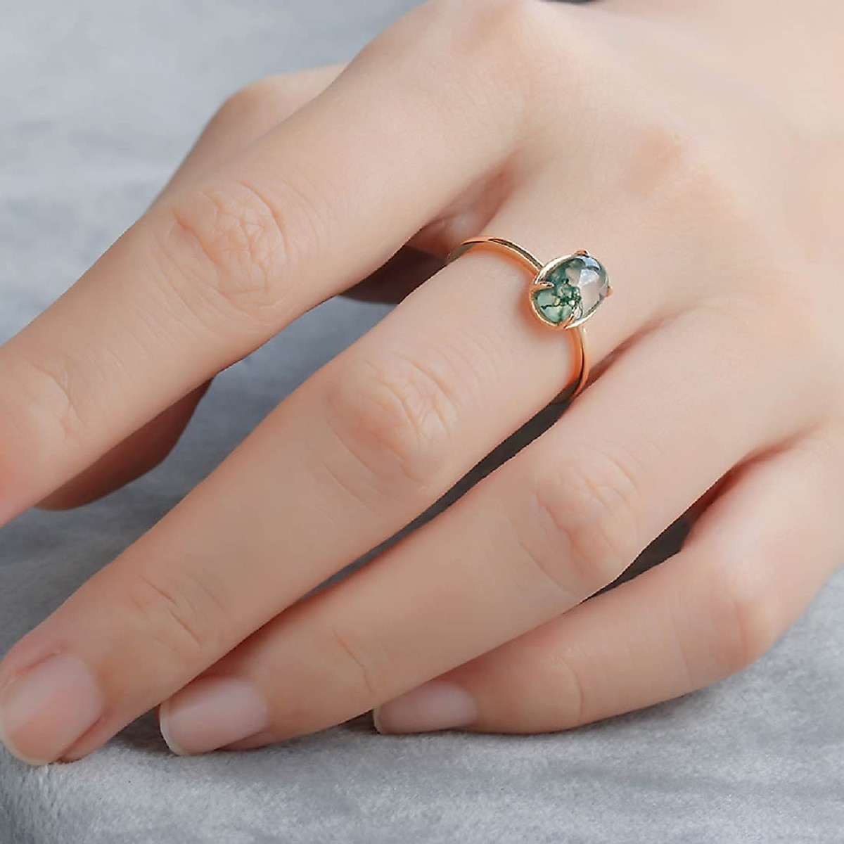 Natural Moss Agate Gemstone Genuine 925 Sterling Silver Ring for Women Oval Cut Women's Ring for Engagement Silver 925 Jewelry Personality Ring for Women (8)