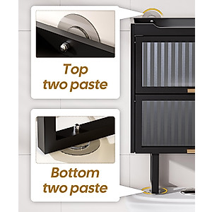 Cozivolife Over The Toilet Storage Cabinet,Bamboo Bathroom Organizer Rack with Lid and 2 Hooks,Space Saver Shelf for Bathroom,No Drilling Design Wall Mounted (Black, L)